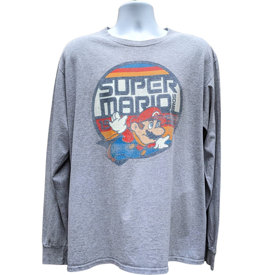 Vintage 90s Gray Super Mario Bros. Long Sleeve Tee With Flying Mario ...