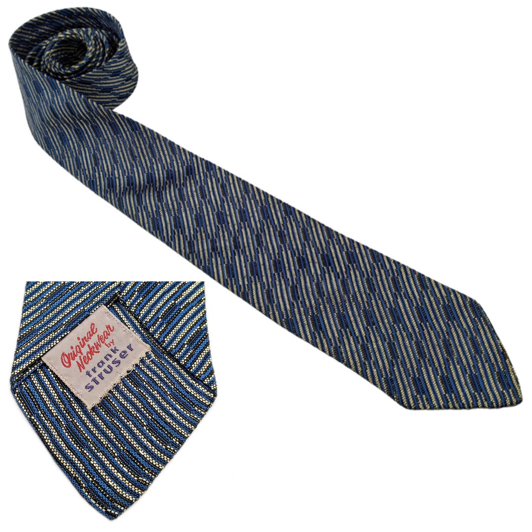 Vintage 1940s or 50s Narrow Blue and Gold Metallic Necktie by Frank ...