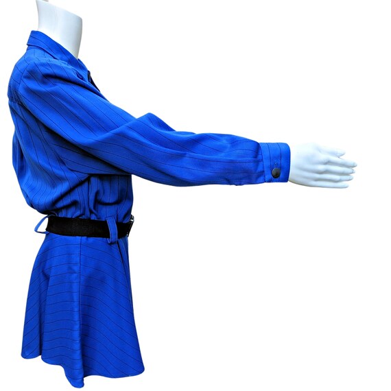Vintage 1980s blue with black belt and pin stripe pep… - Gem