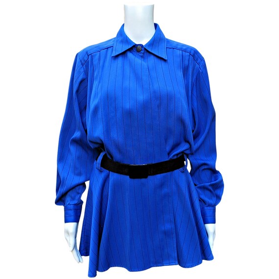 Vintage 1980s blue with black belt and pin stripe pep… - Gem
