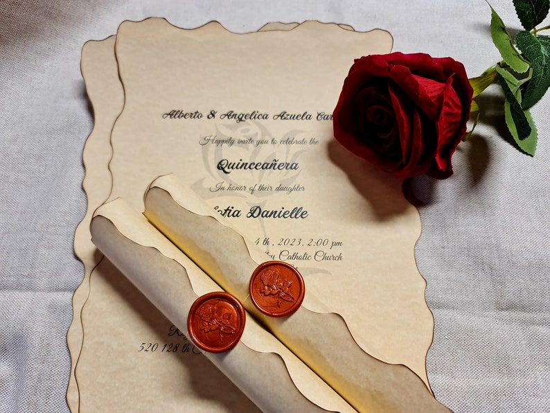 Vintage Wedding Scroll Invitation Handmade With Wax Seal - Etsy UK