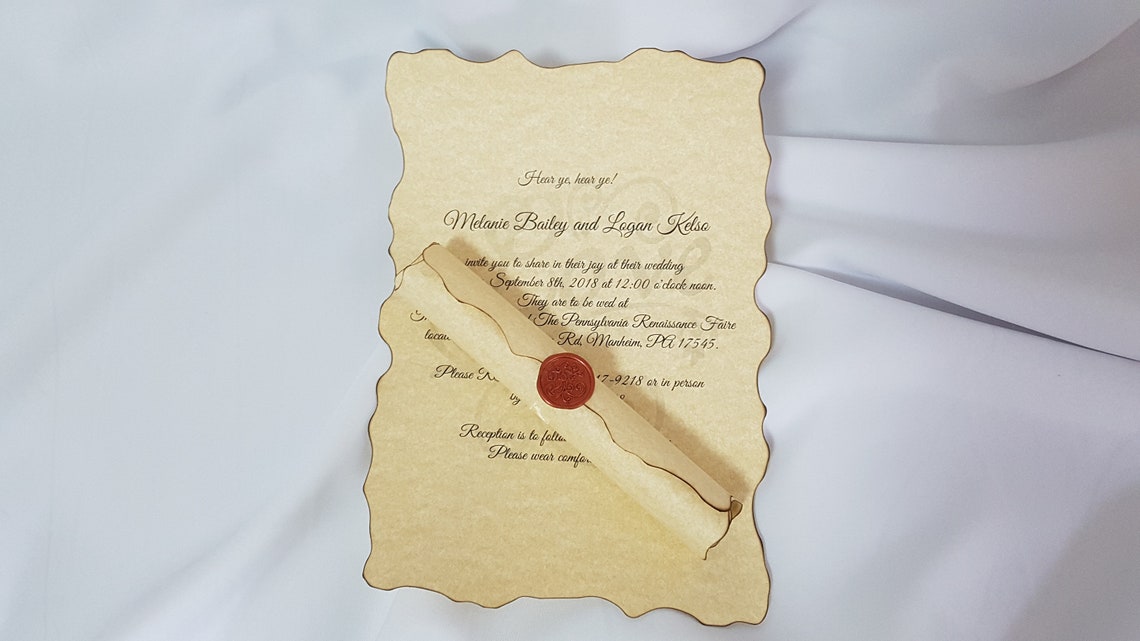 SAMPLE Vintage Wedding Scroll Invitation Handmade With Wax - Etsy UK