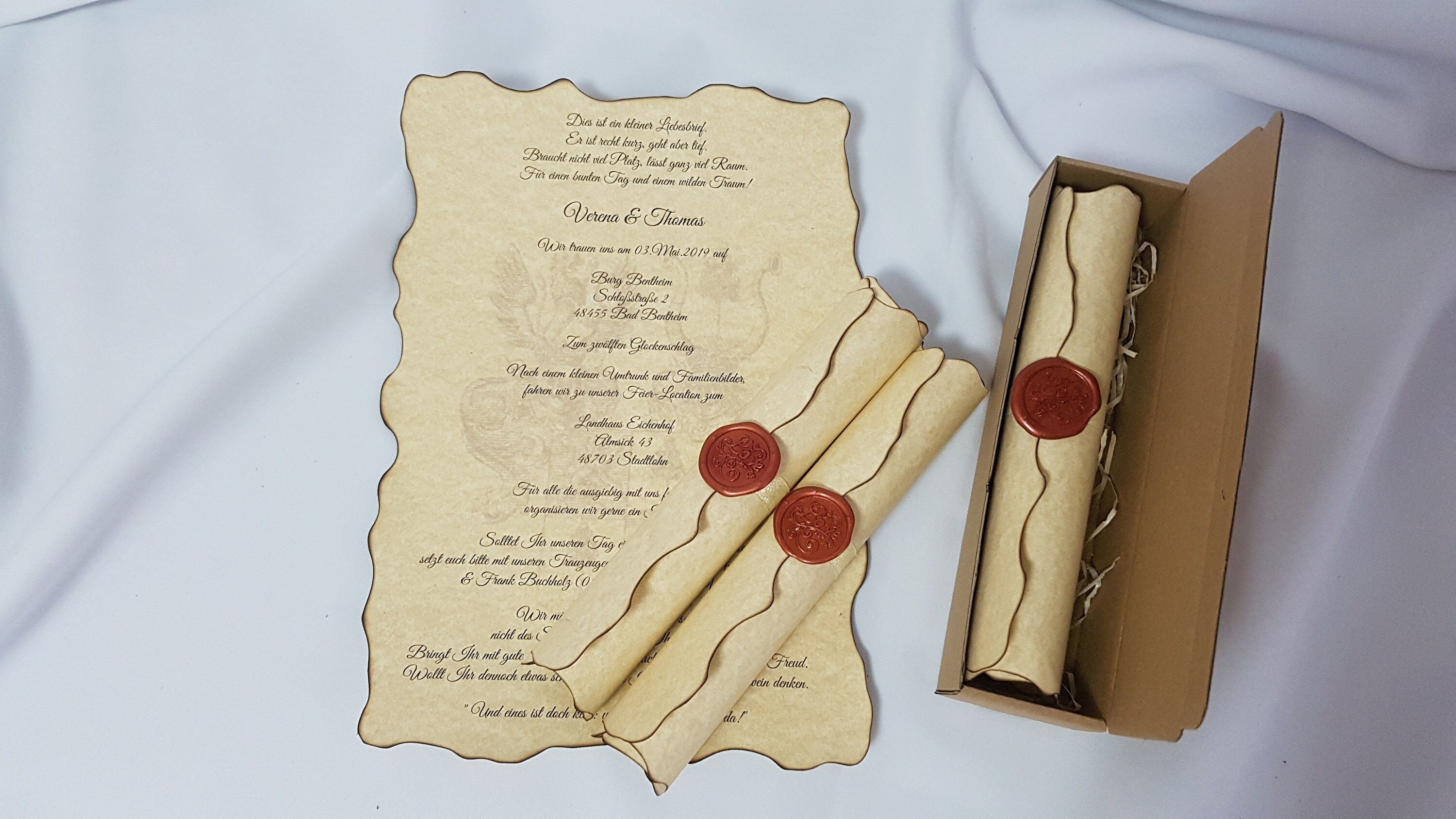 Vintage Wedding Scroll Invitation Handmade With Wax Seal Stamp, 10-20 ...