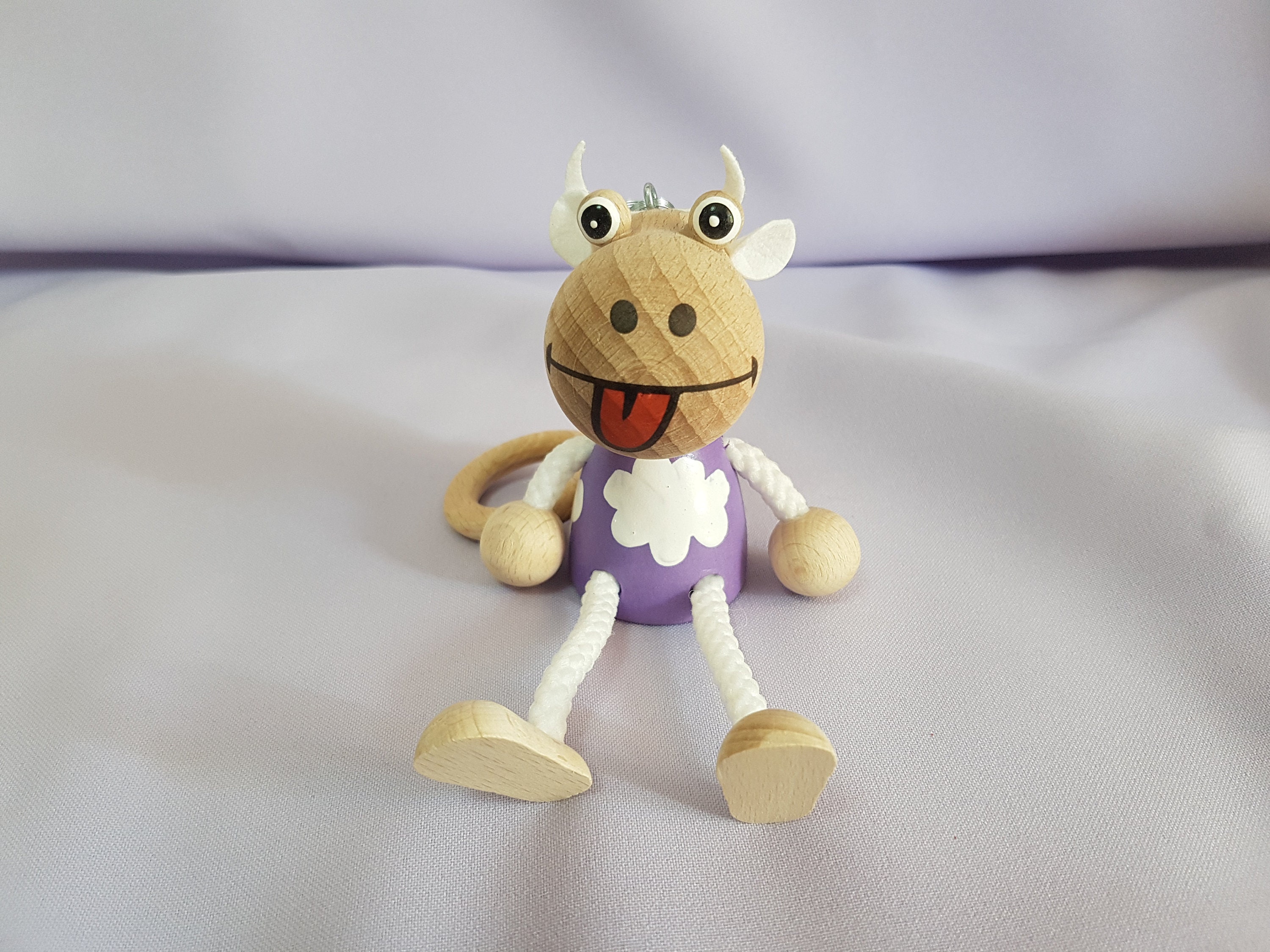 Purple Cow, Wooden Doll on Coil, Handmade - Etsy