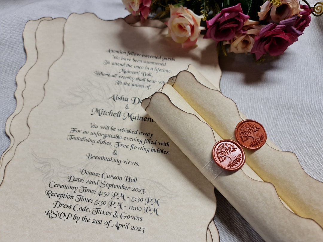 Vintage Wedding Scroll Invitation Handmade With Wax Seal Stamp, 30-40 ...