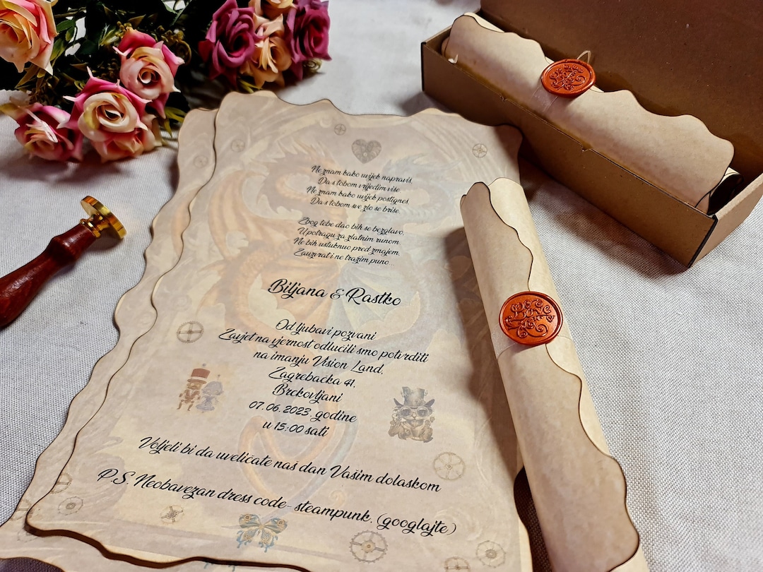 Steampunk Style Wedding Invitations, Handmade With Wax Seal Stamp, 10 ...