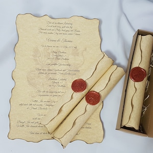 Vintage Wedding Scroll Invitation Handmade With Wax Seal Stamp, 50-60 ...