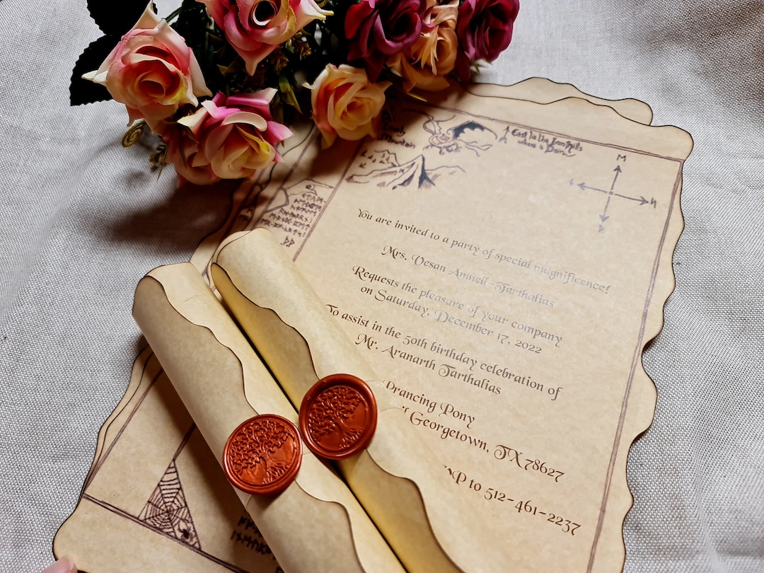 Vintage Wedding Scroll Invitation Handmade With Wax Seal Stamp, 50-60 ...
