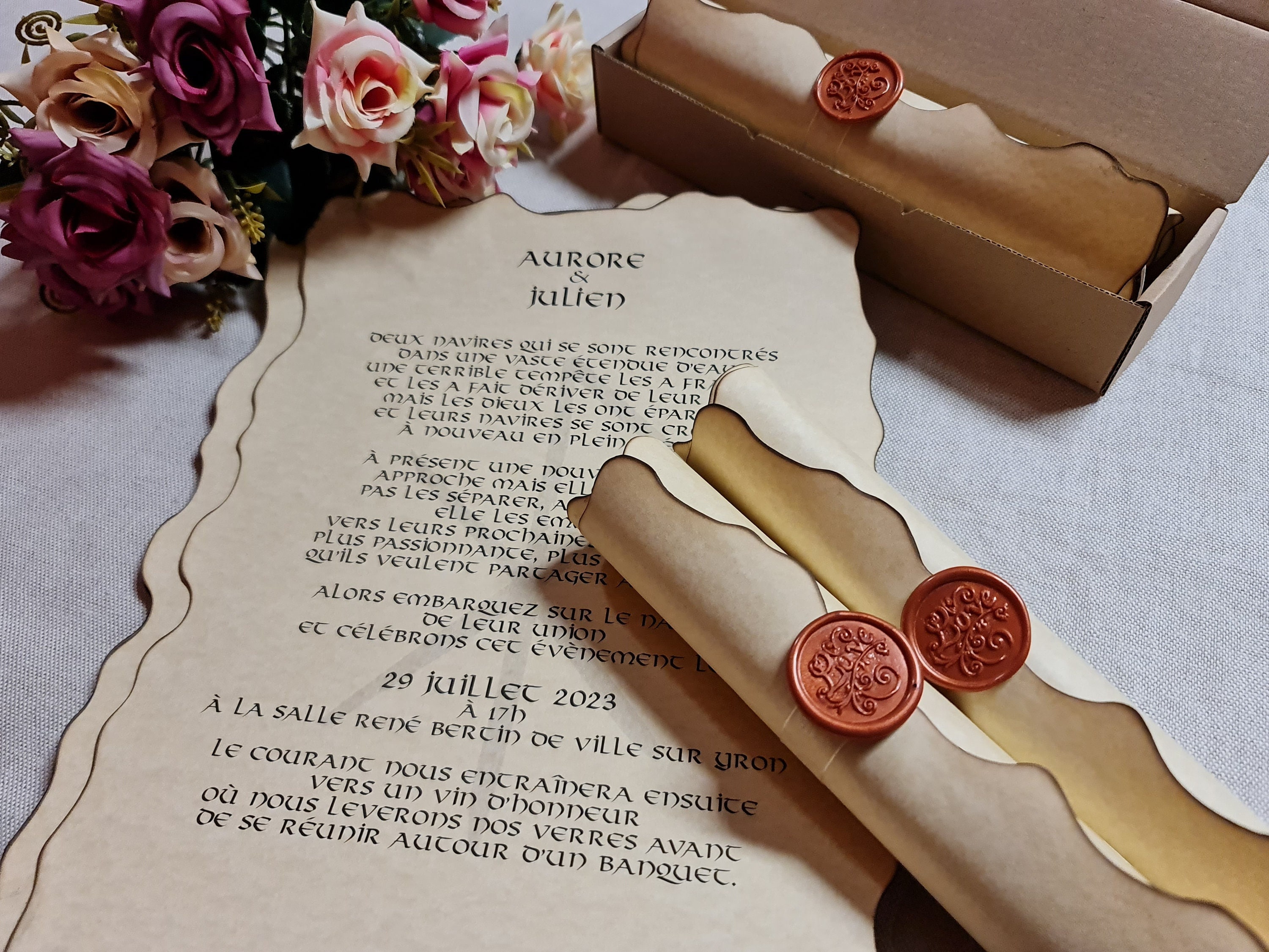 Vintage Wedding Scroll Invitation Handmade With Wax Seal - Etsy UK