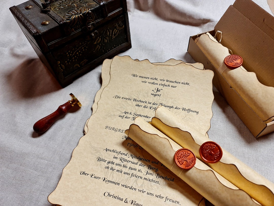 Vintage Wedding Scroll Invitation Handmade With Wax Seal Stamp, 90-100 ...