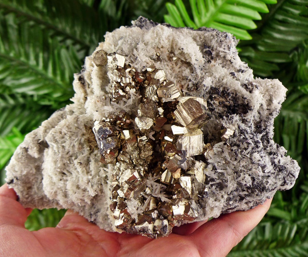 Amazing Pyrite on Quartz With Sphalerite, Raw Crystal, Natural Mineral ...