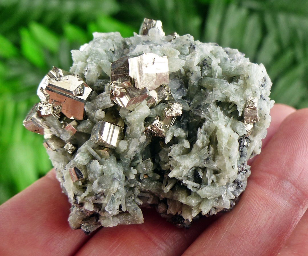 Rare Green Prasem Quartz With Pyrite Crystals, Minerals, Natural ...
