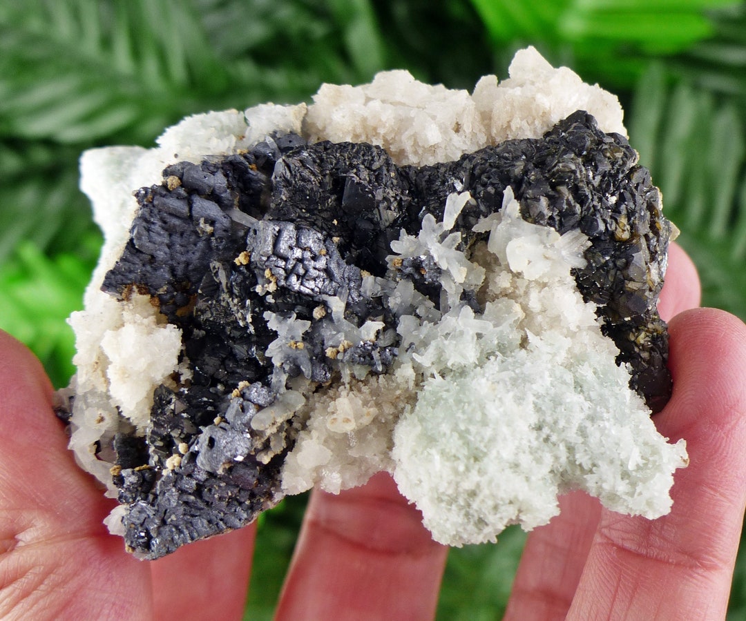 Green Prasem Quartz With Milky Quartz, Galena, Sphalerite and Calcite ...