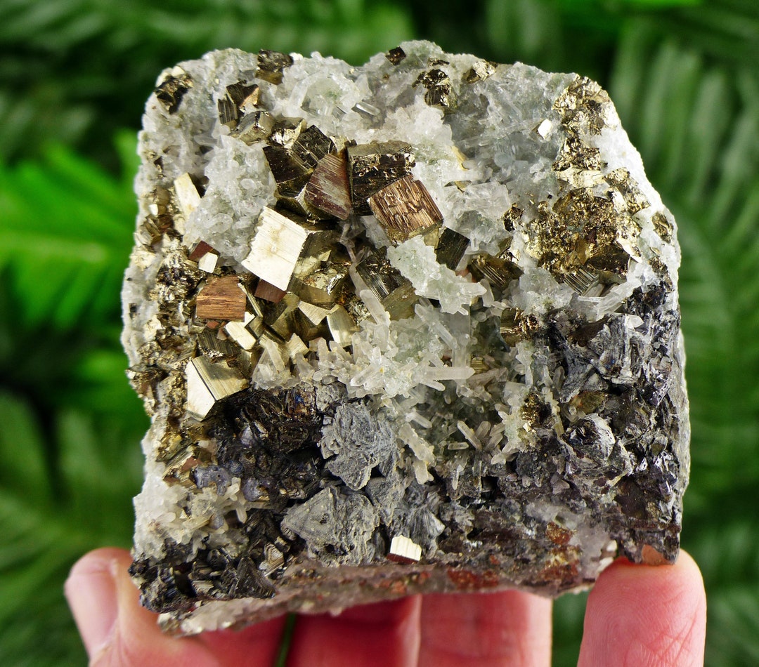 Amazing Shiny Pyrite Crystals With Milky Quartz and Sphalerite, Raw ...