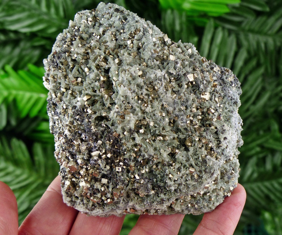 Green Prasem Quartz With Pyrite and Sphalerite, Raw Minerals, Natural ...