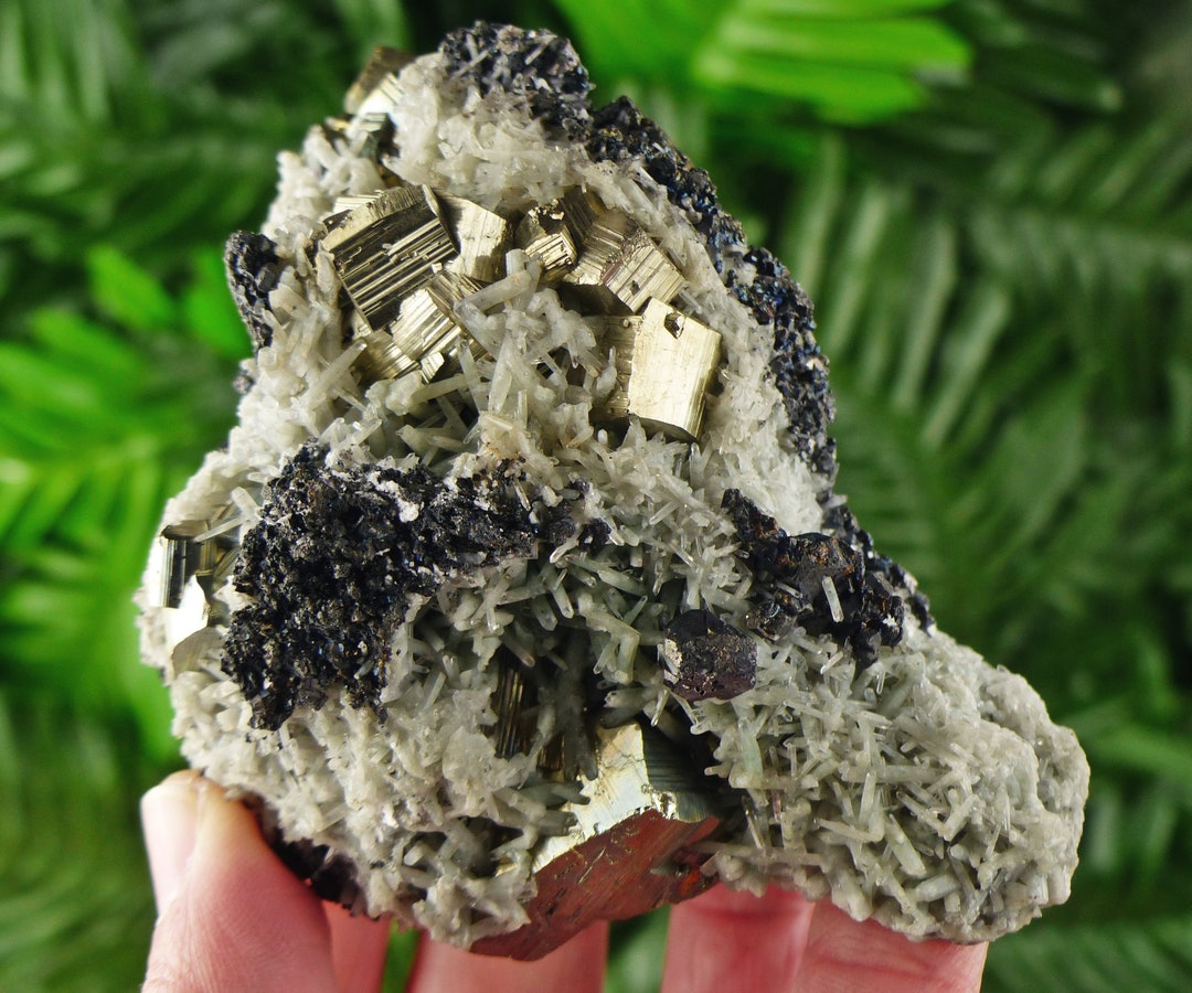 Rare Iridescent Pyrite With Sphalerite and Prasem Quartz, Raw Crystal ...
