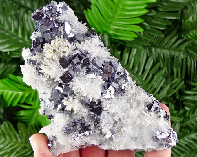 Rare Shiny Galena With Quartz and Calcite, Raw Crystal, Natural Mineral ...