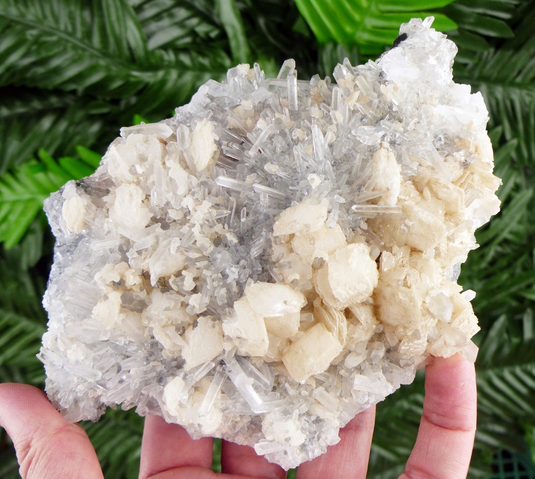 Amazing and Rare Clear Quartz With Calcite and Chlorite, Raw Crystal ...