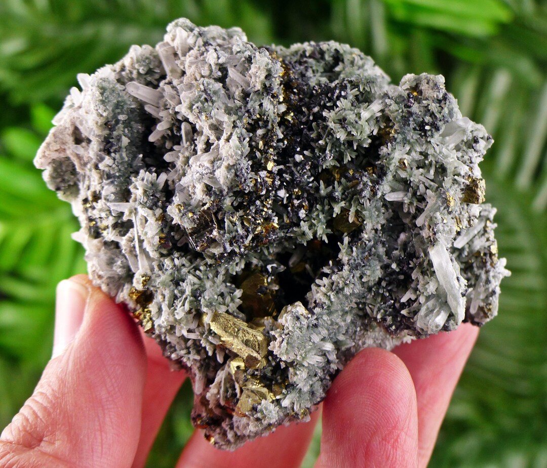 Rare Green Prase Quartz With Sphalerite and Shiny Iridescent Pyrite ...