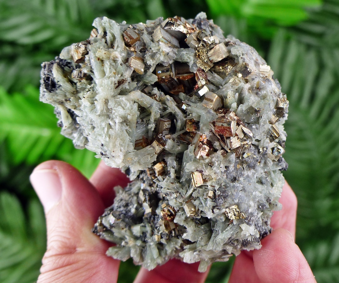 Rare Green Prasem Quartz With Pyrite Crystals, Minerals, Natural ...