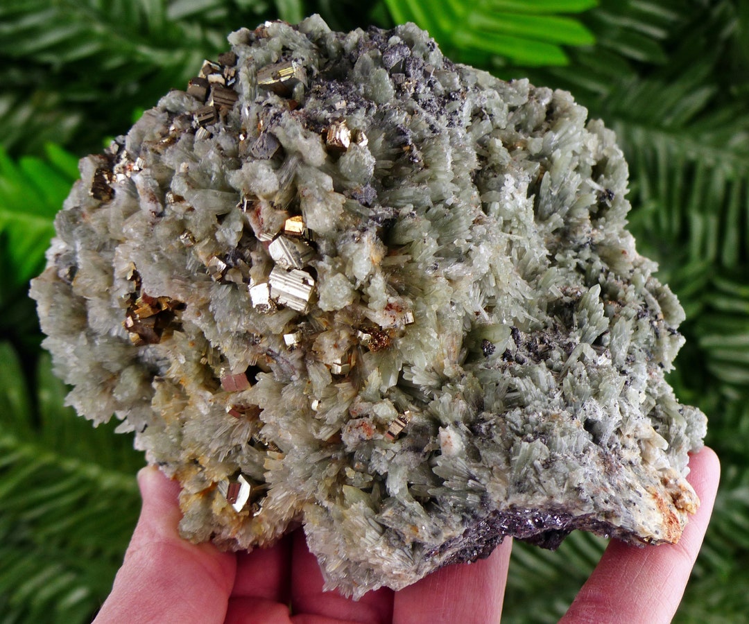 Rare Big Green Prasem Quartz With Pyrite, Raw Crystal, Natural Mineral ...