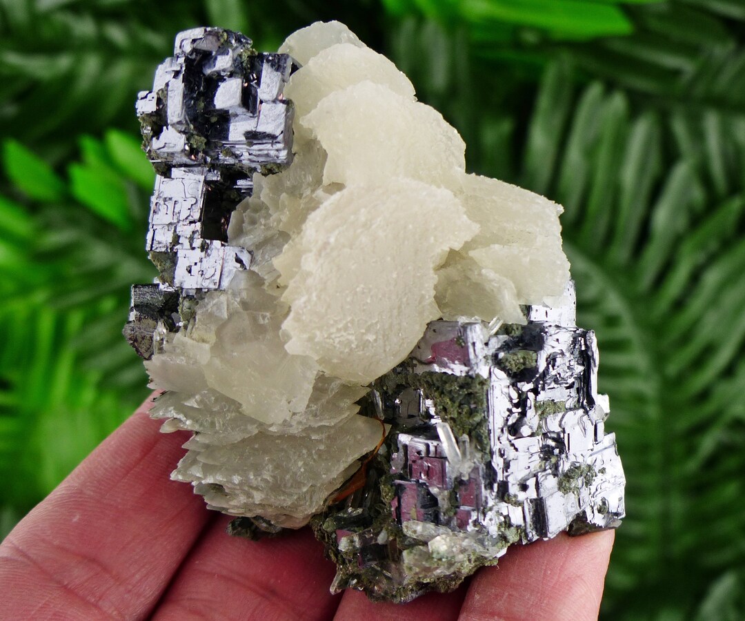 Rare Skeletal Galena With Calcite, Raw Crystal, Natural Mineral ...