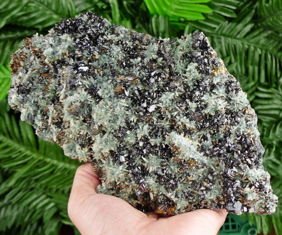 Amazing Shiny Prasem Quartz With Sphalerite, Raw Crystal, Natural ...