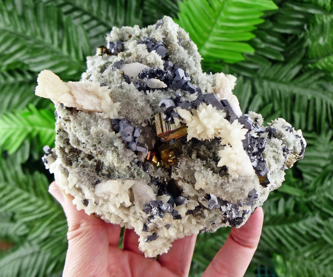 Green Prasem Quartz With Skeletal Galena Pyrite and Calcite - Etsy