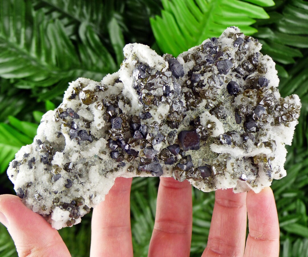 Gemmy Green Sphalerite With Galena on White Chalcedony – Rare Raw ...