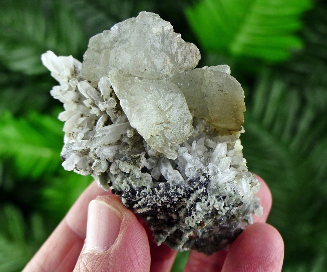 Calcite With Chlorite on Quartz Quartz Crystal Chlorite - Etsy