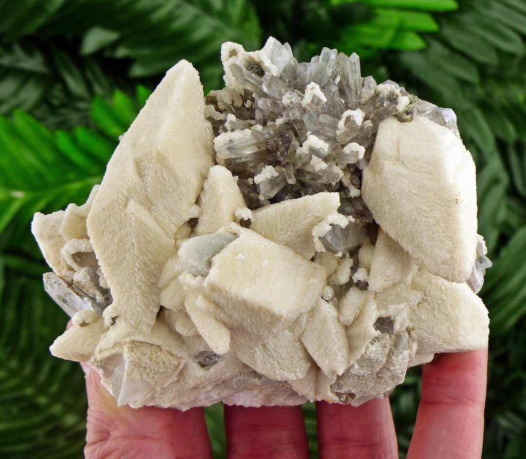 Rare Two Generation Calcite on Clear Quartz, Quartz Crystal, Raw ...