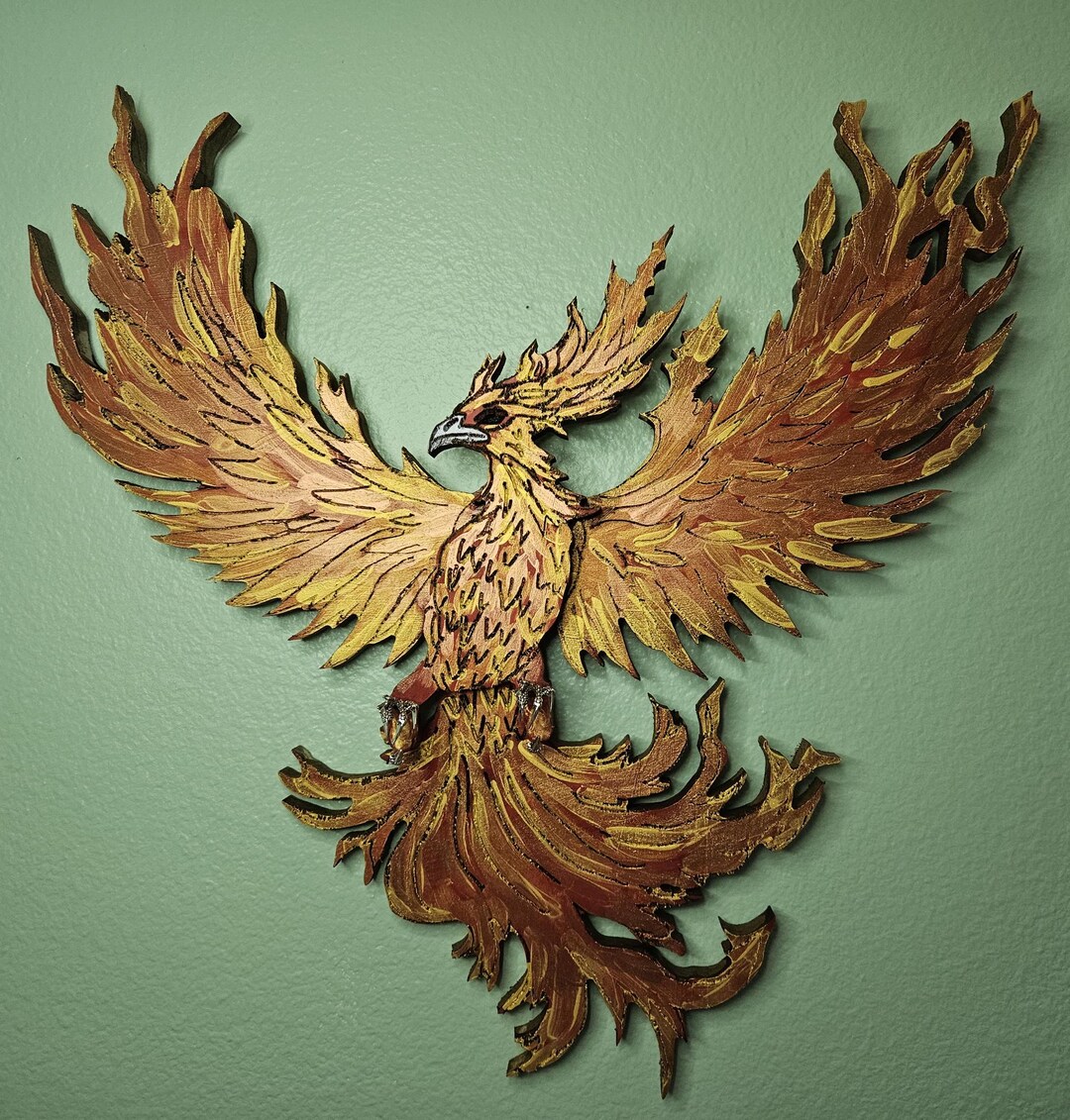 Phoenix Firebird Magic Wand Holder Wooden Wall Art wand Not Included - Etsy