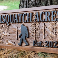 Personalized Sasquatch Wood Sign, Custom Carved Cabin Gift Man Cave ...