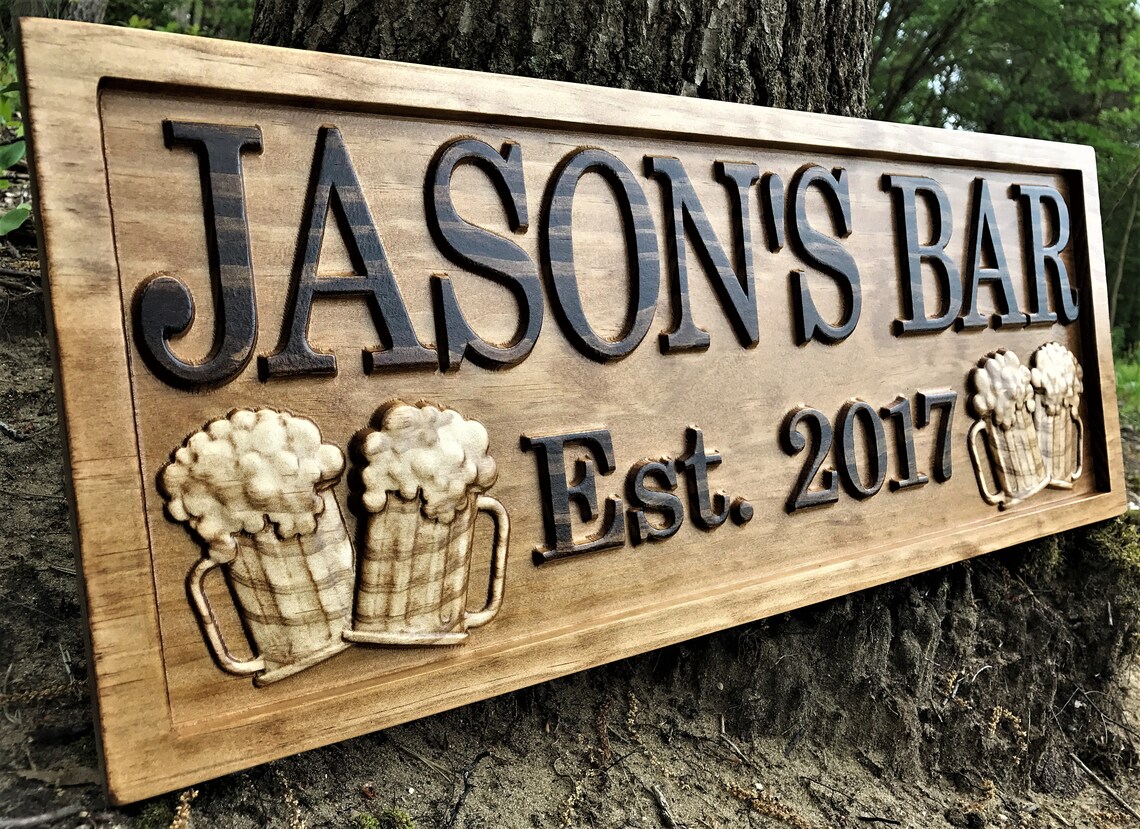 Personalized Bar Sign for Home Bar Decor Man Cave Decor Carved - Etsy