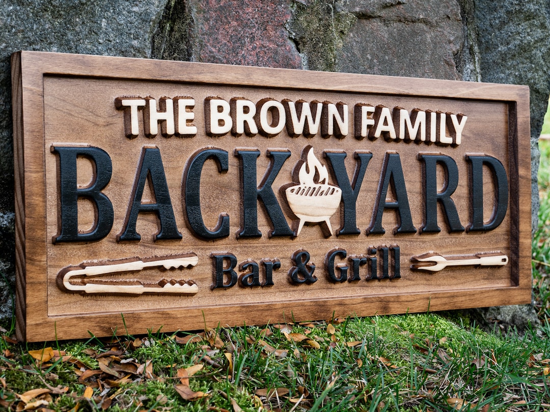 Bar Sign Backyard Bar & Grill | Personalized Carved Wood Sign, Grill ...