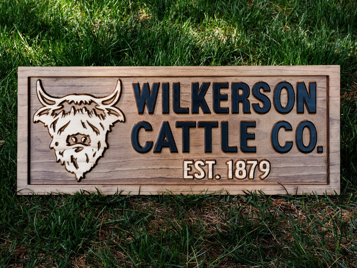 Personalized Wood Farmhouse Sign Highland Cattle Wooden Farmhouse Decor ...