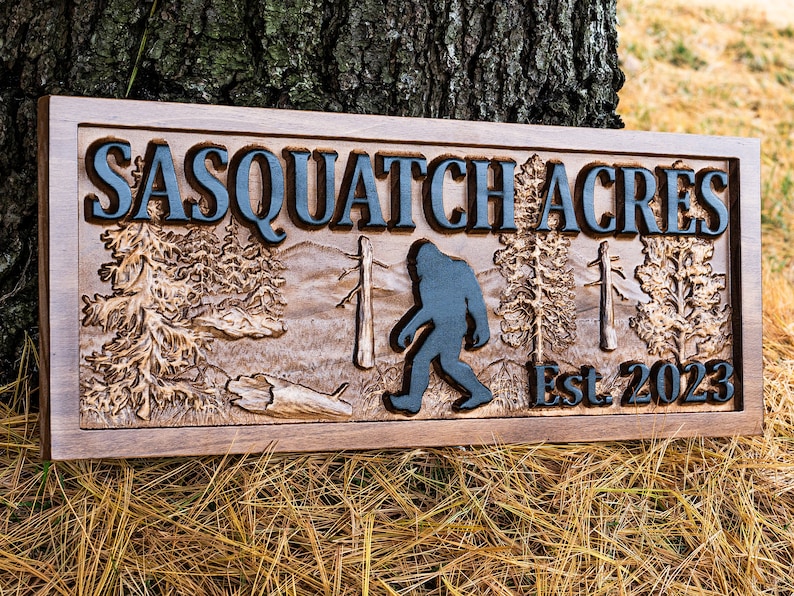 Personalized Sasquatch Wood Sign, Custom Carved Cabin Gift Man Cave ...