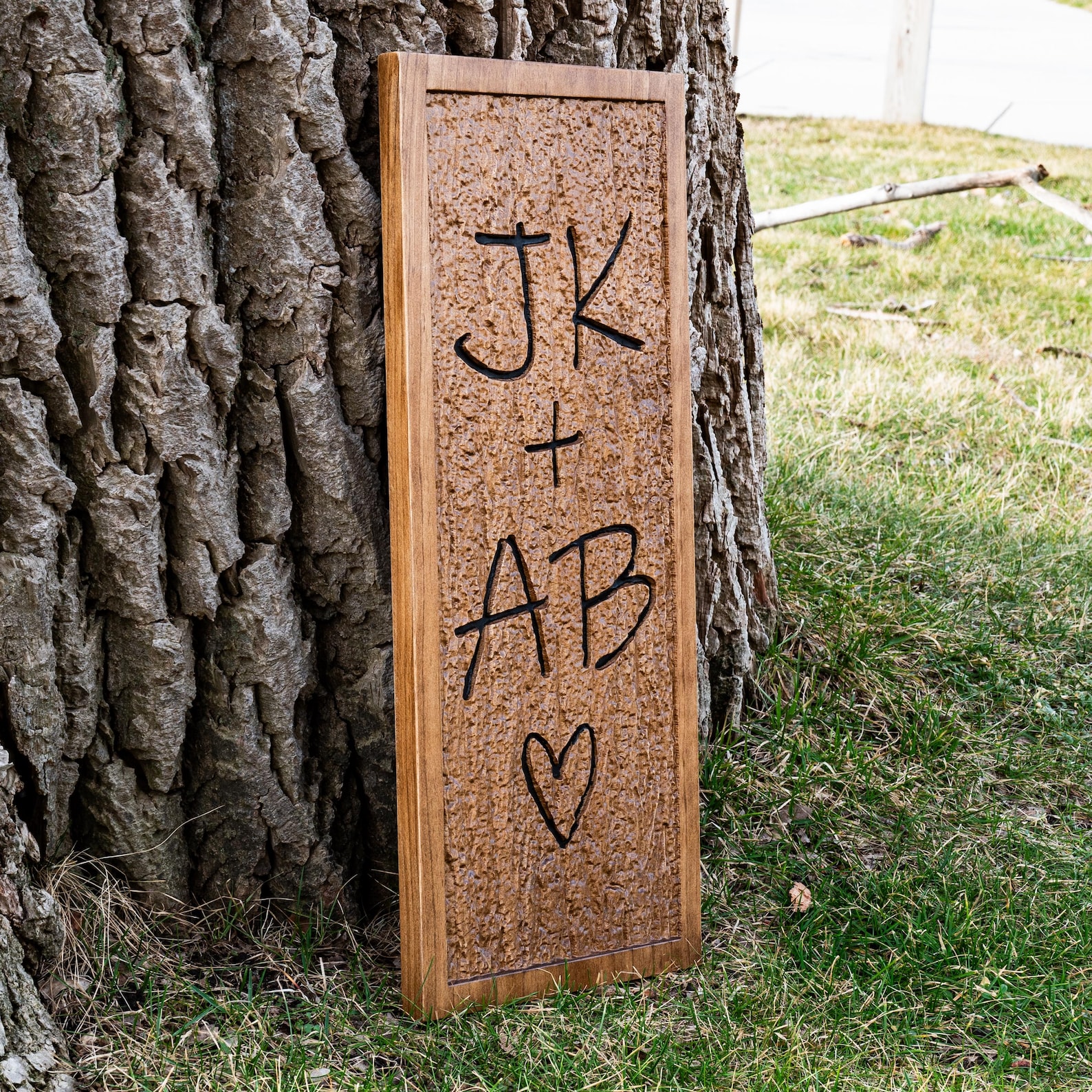Personalized Tree Carved Initials Wood Sign | Couples Initials Wedding ...