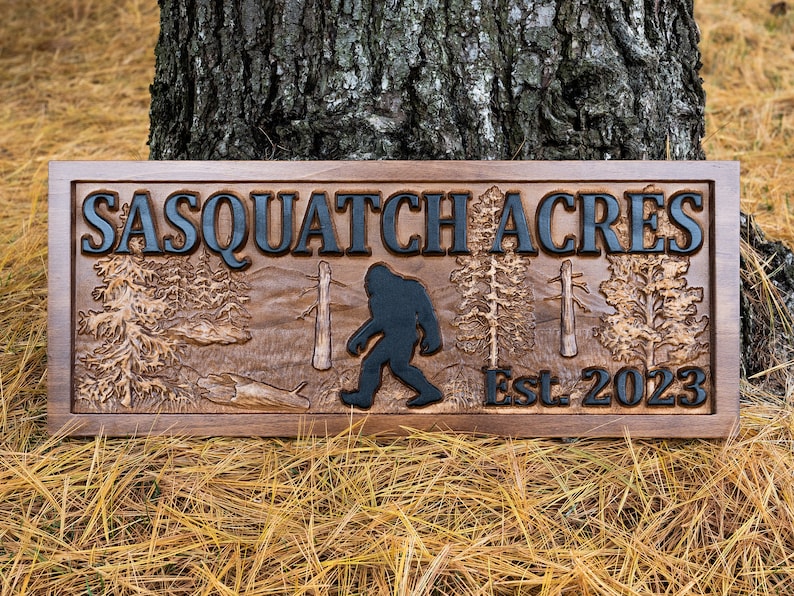 Personalized Sasquatch Wood Sign, Custom Carved Cabin Gift Man Cave ...