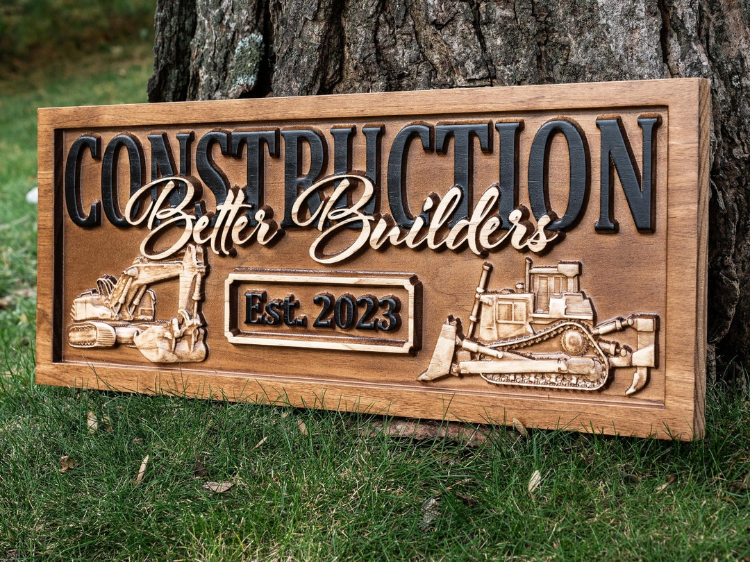 Custom Construction Worker Heavy Equipment Sign Established Wood Sign ...