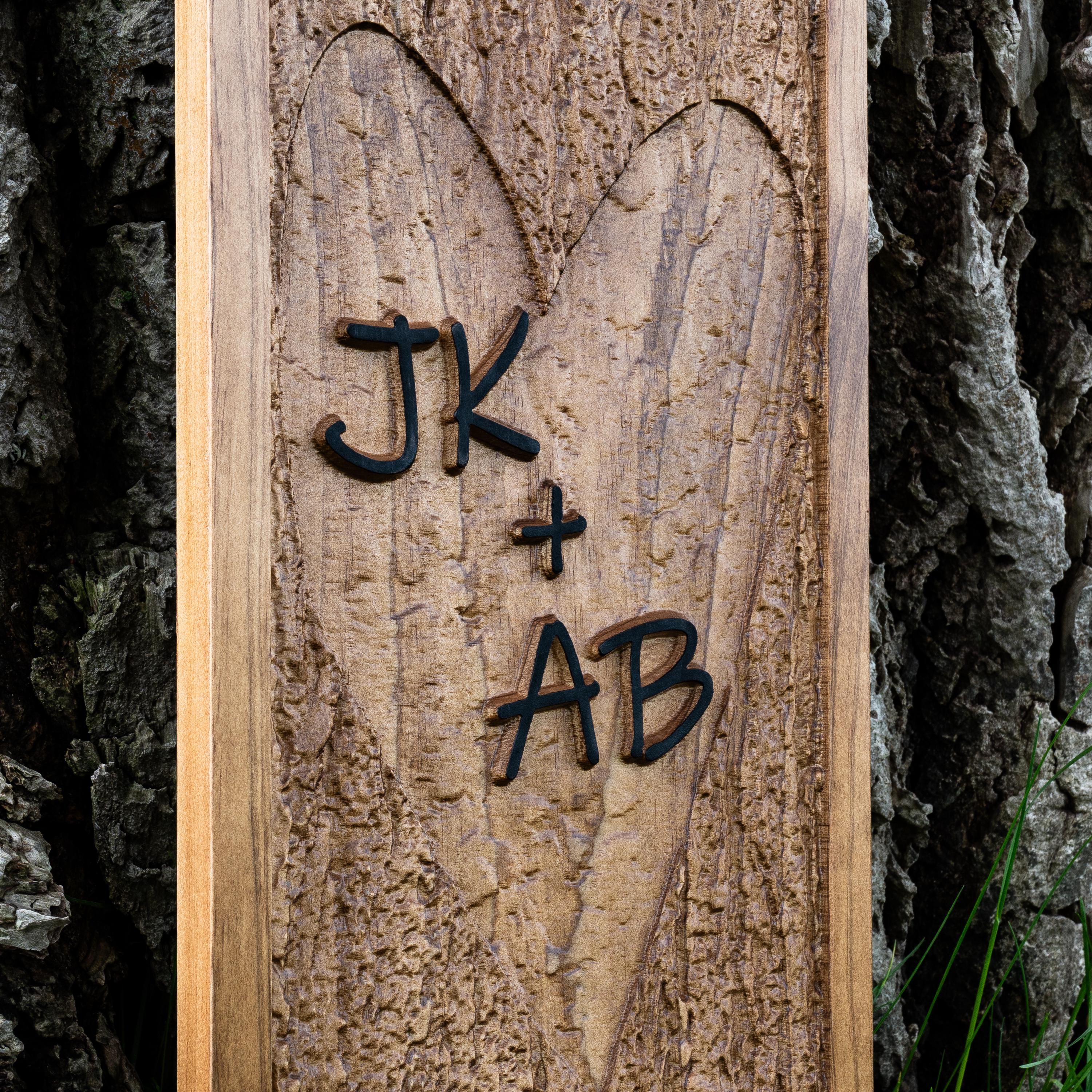 Personalized Tree Carved Initials Wood Sign | Couples Initials Wedding ...