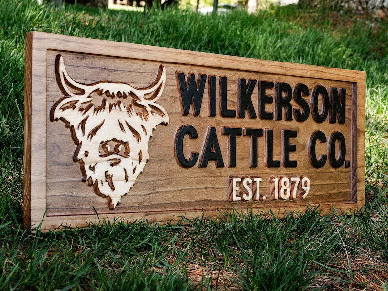 Personalized Wood Farmhouse Sign Highland Cattle Wooden Farmhouse Decor ...