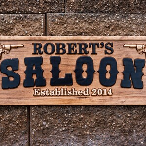 Personalized Saloon Bar Sign for Home Bar Man Cave Decor Rustic Western ...