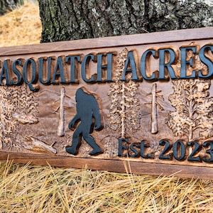 Personalized Sasquatch Wood Sign, Custom Carved Cabin Gift Man Cave ...