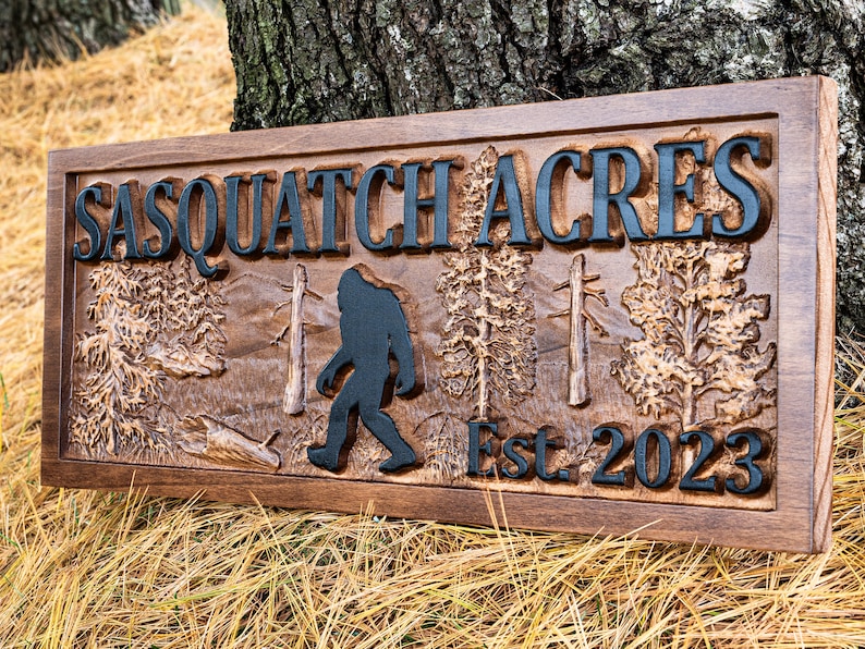 Personalized Sasquatch Wood Sign, Custom Carved Cabin Gift Man Cave ...