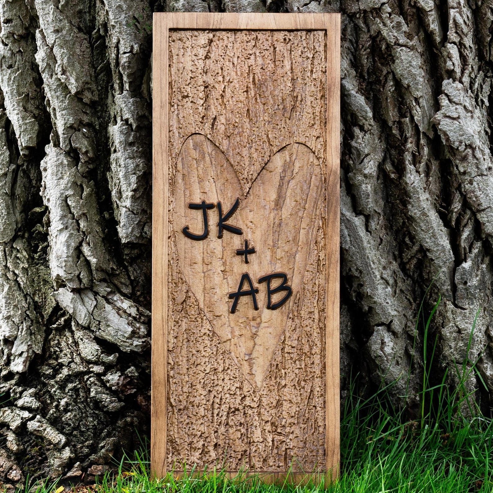 Personalized Tree Carved Initials Wood Sign | Couples Initials Wedding ...