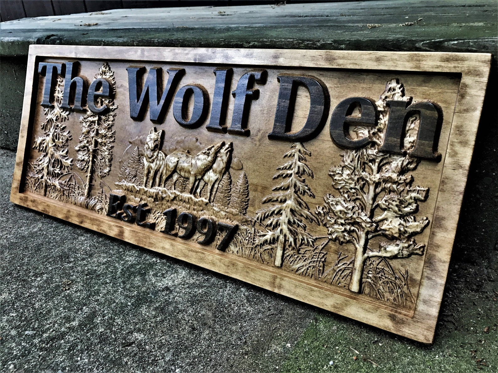 Custom Wolf Gift Wolf Wall Art Personalized Wood Wolves Sign Cabin ...