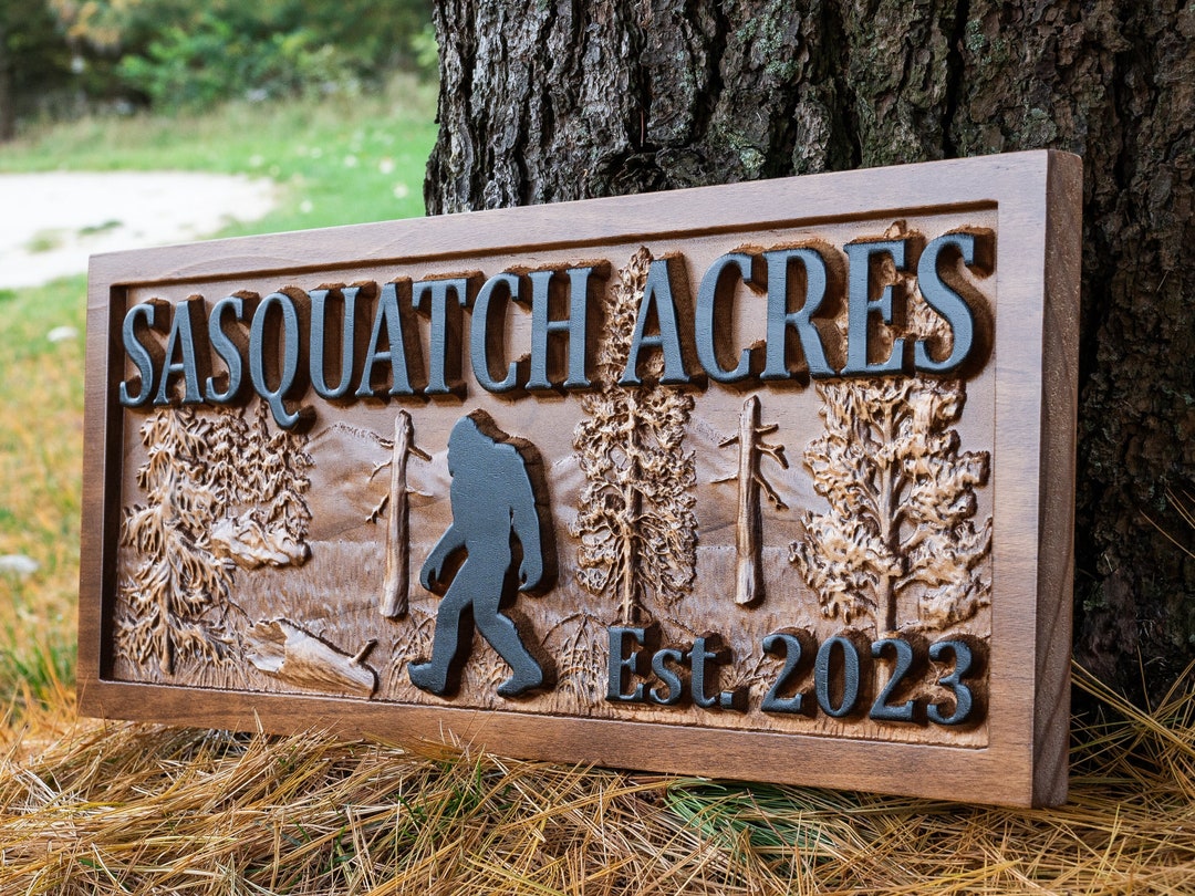 Personalized Sasquatch Wood Sign, Custom Carved Cabin Gift Man Cave ...