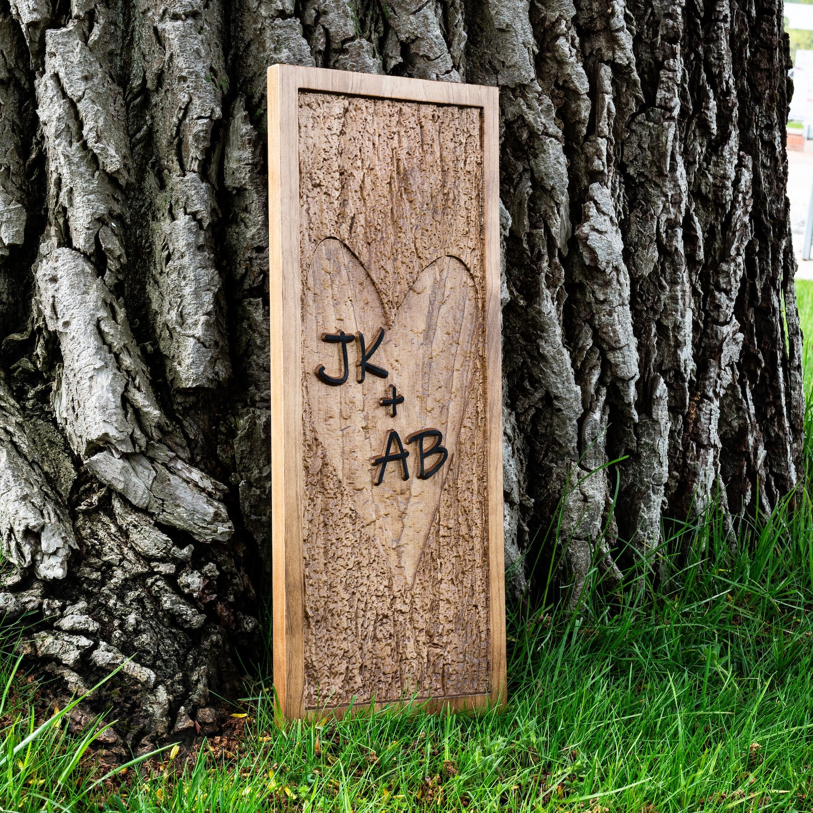 Personalized Tree Carved Initials Wood Sign | Couples Initials Wedding ...