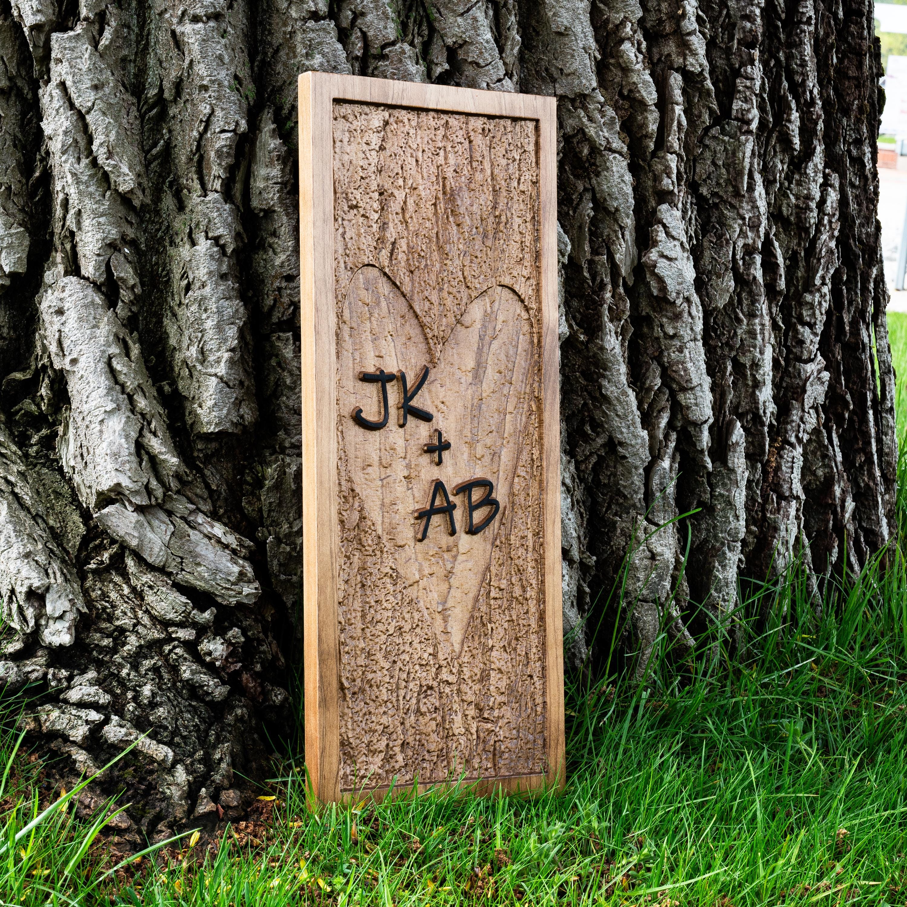 Personalized Tree Carved Initials Wood Sign | Couples Initials Wedding ...